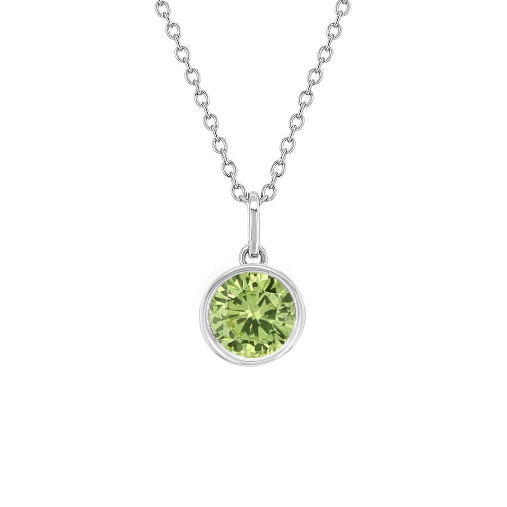 925 Sterling Silver Round Simulated Peridot Pendant Necklace For Teen ...