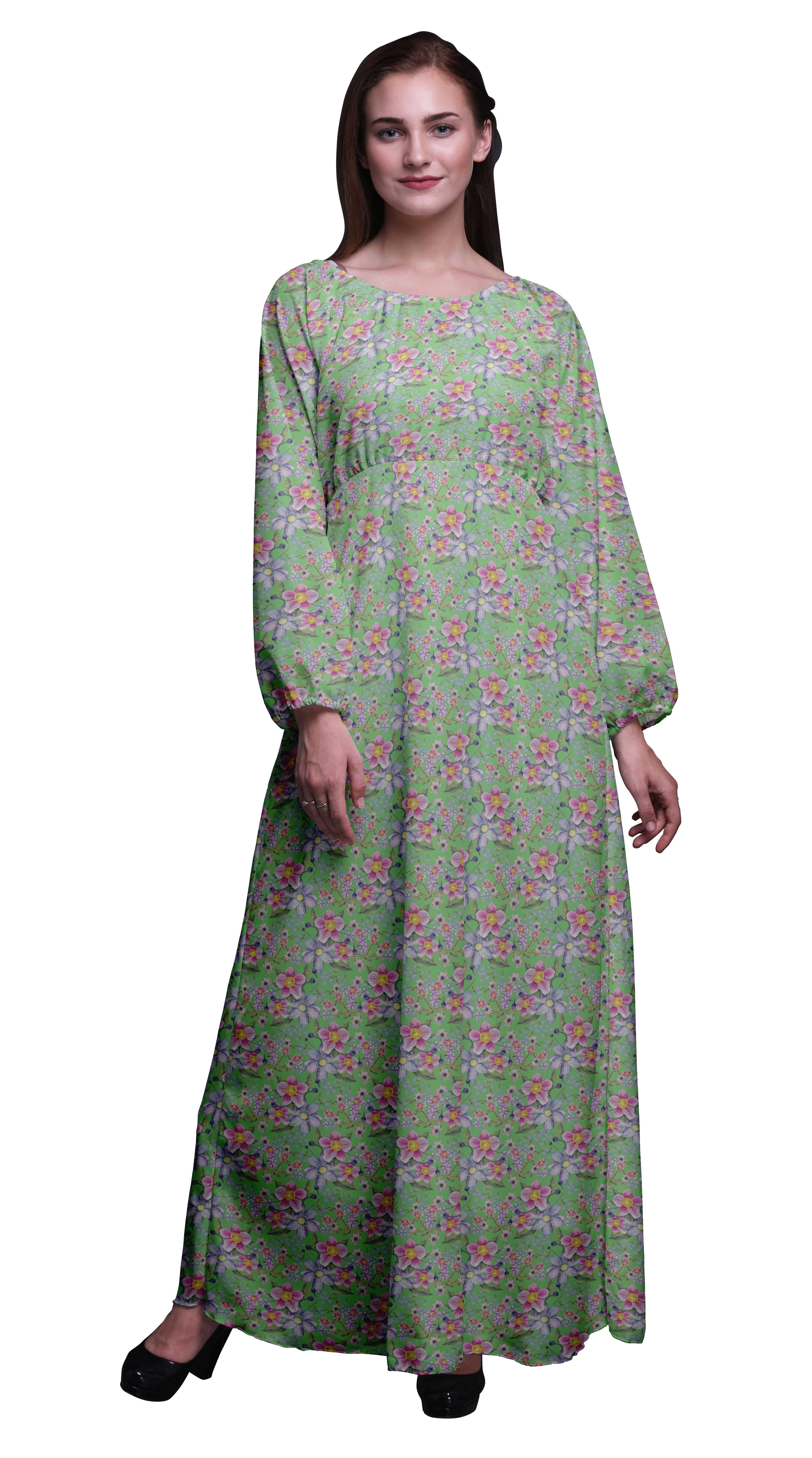 Bimba Moss Georgette Anemone & Lavender Blue Flower Floral Printed ...