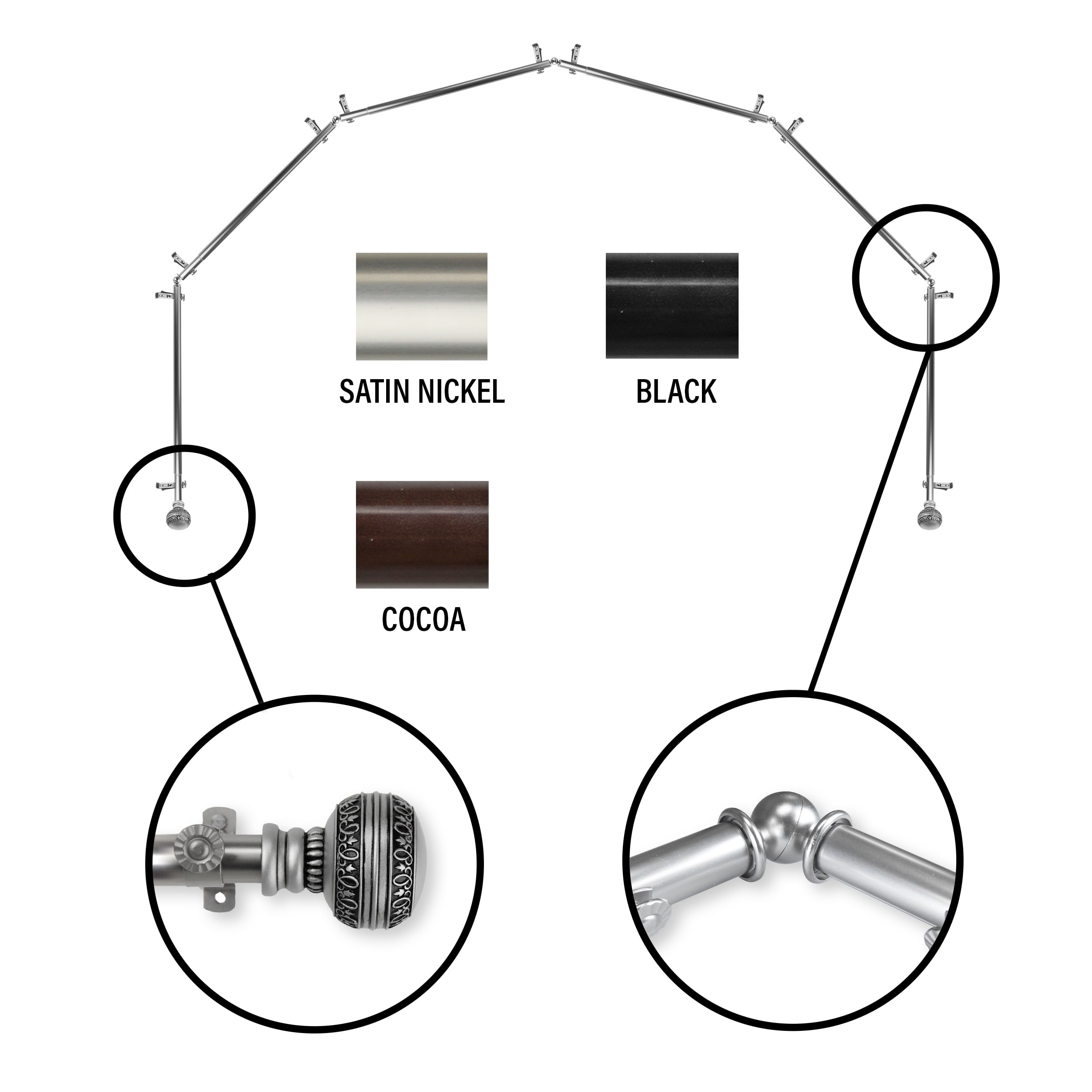 InStyleDesign Helena 6-Sided Bay Window Curtain Rod - Walmart.com