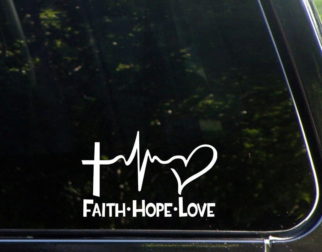 Faith, Hope, & Love Car Decal | 6-Inch By 4-Inch | White Vinyl Decal ...