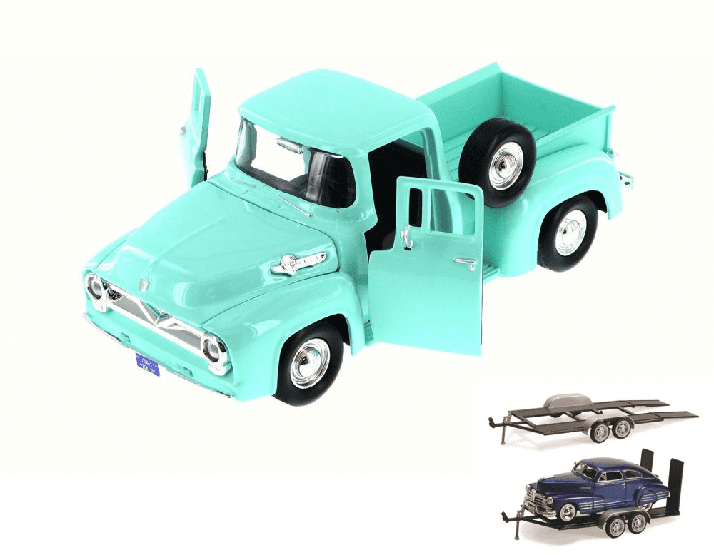 Diecast Car & Trailer Package - 1955 Ford F-100 Pick Up truck, Green ...