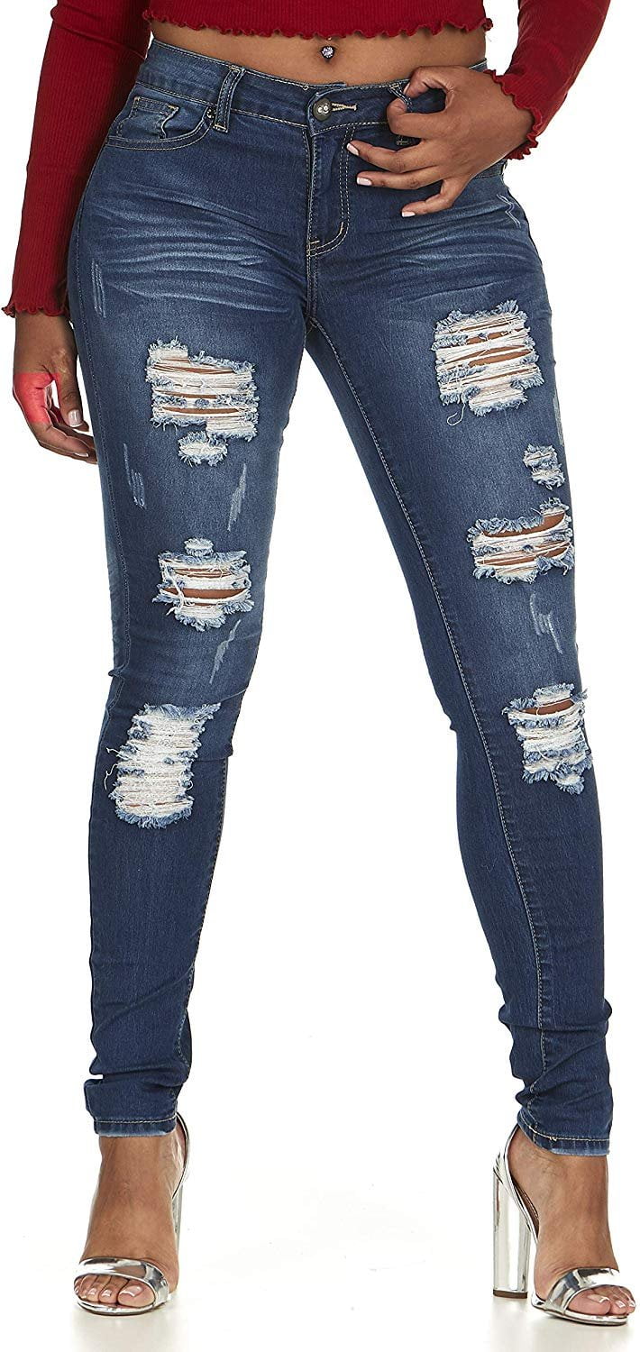 Cute Trendy Stone Washed Torn Ripped Distressed Skinny Jeans Juniors ...