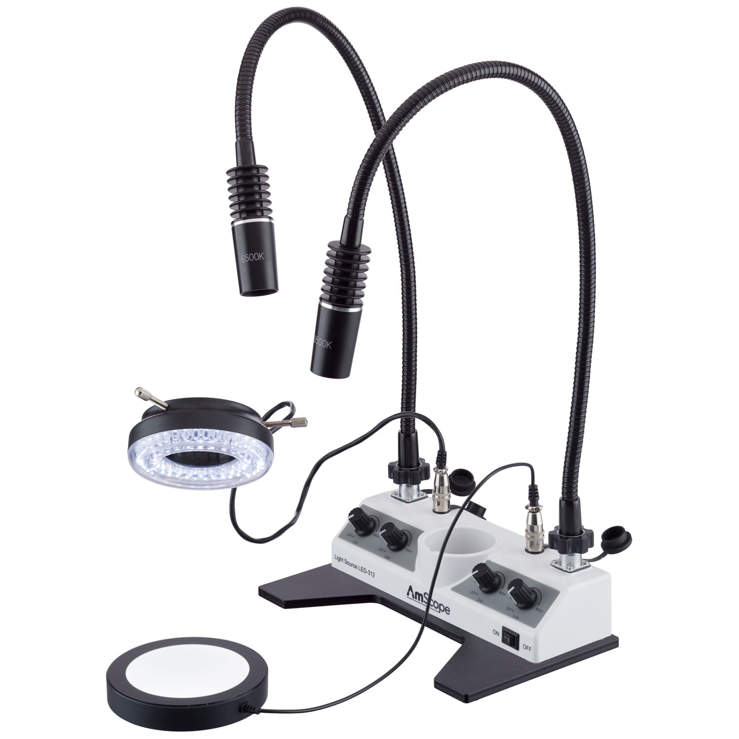 AmScope LED Illuminator Set with Ring Light, Two UV-365 Light Gooseneck ...