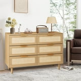 Glavbiku Modern 6-Drawer Wooden Rattan Dresser, Decorative Storage ...