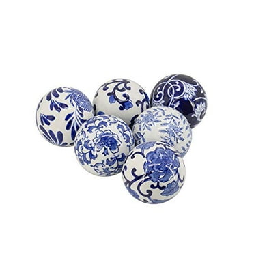 Oriental Furniture 3" Blue & White Porcelain Ball Set - 6 Balls ...