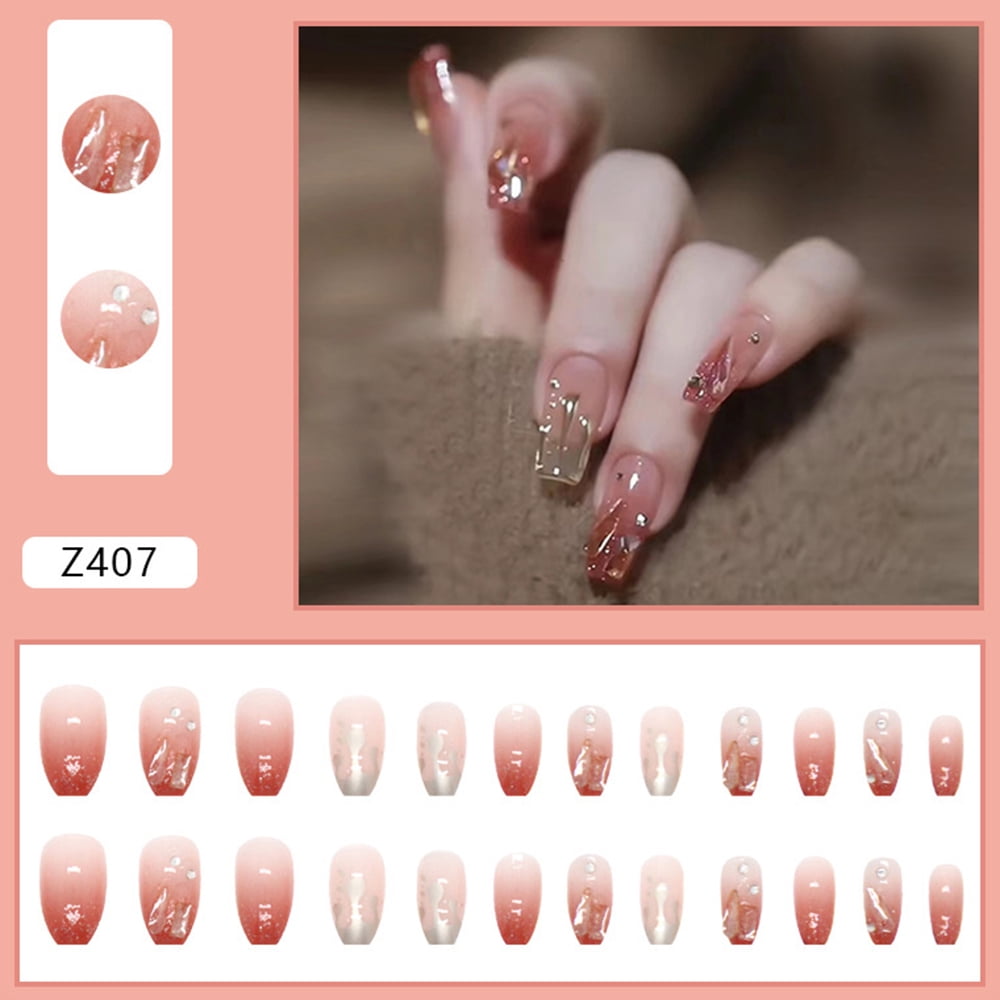 24 Pcs Short Fake Nail Removable Non-Toxic Nail Easy Use For Everyday ...