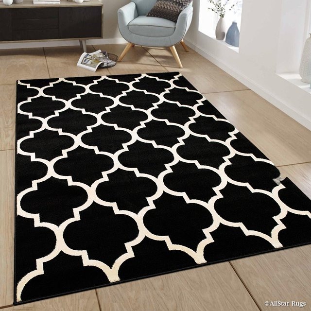 Allstar Black Wool-Touch Look High Quality Woven Area Rug . High ...