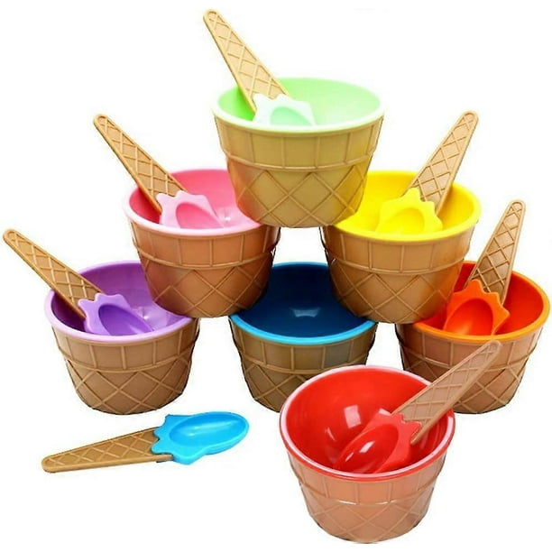 KAIYANG Juego de 7 tazas de helado para niños, cuencos para helado, cucharas para helado ...