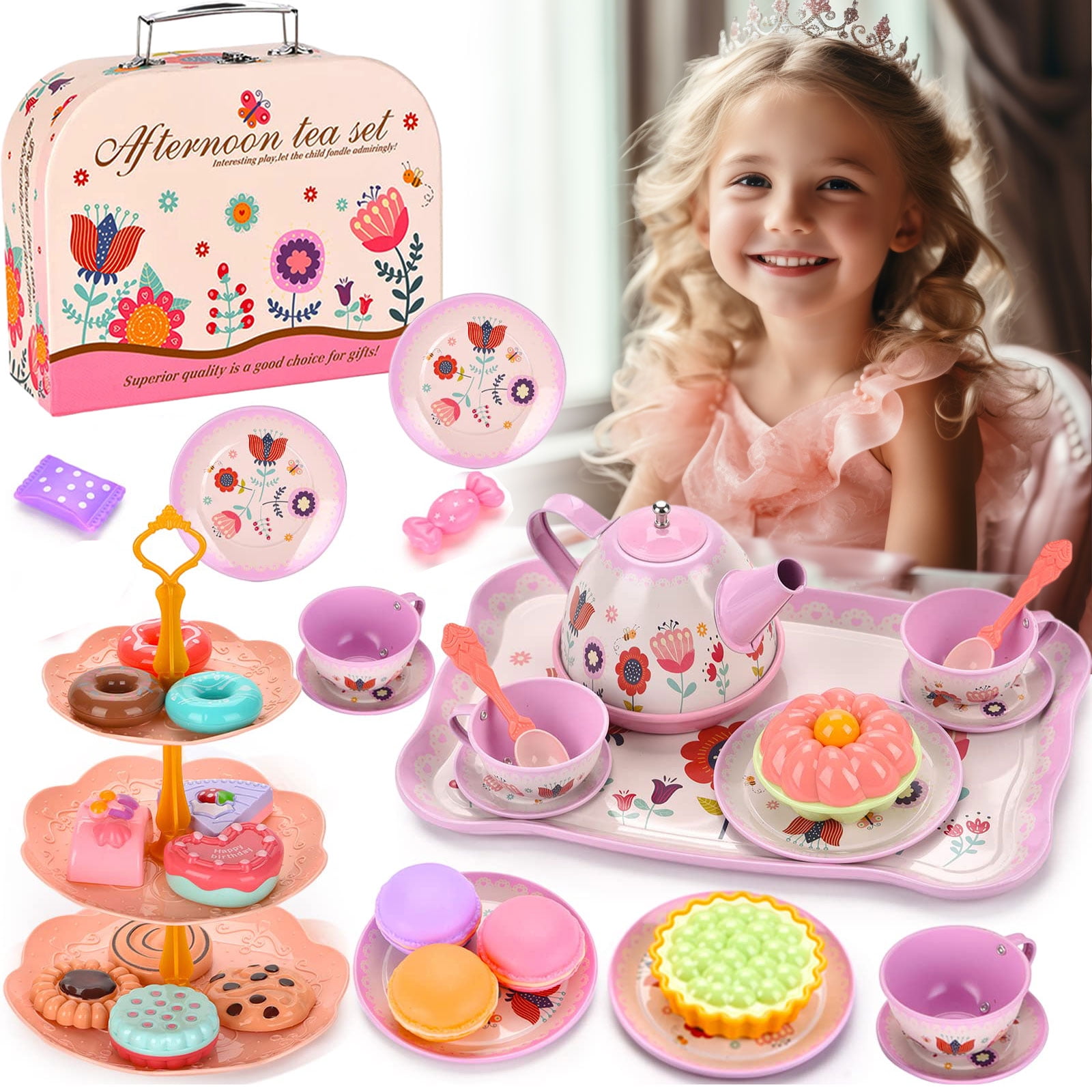 Hot Bee Princess Tea Party Set for Little Girls, Tin Tea Set with ...