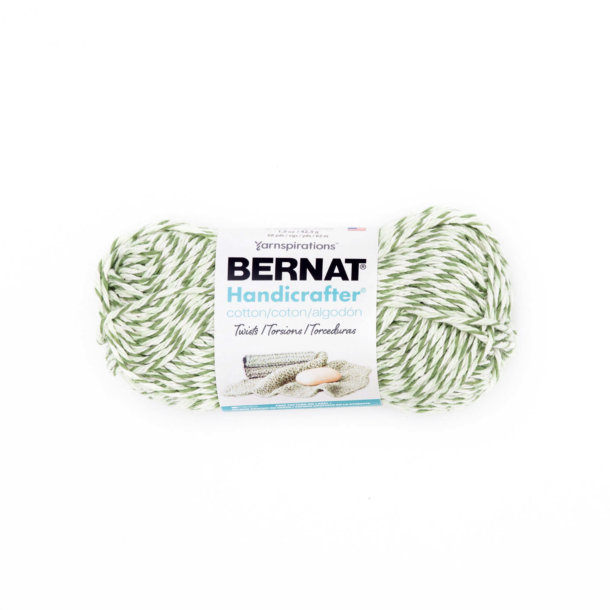 Bernat Handicrafter Twists 4 Medium Cotton Yarn, Green Twists 1.5oz/42 ...