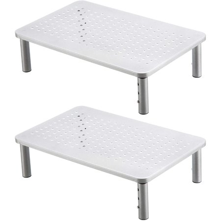 Computer Monitor Riser 2 Pack - Silver Height Adjustable Vented Metal ...