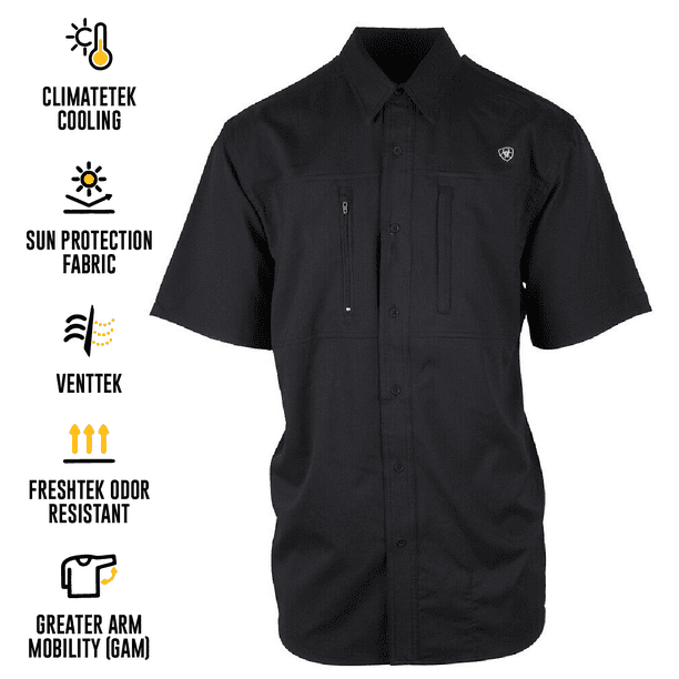 Ariat Men's Black Venttek Climate Tek Cooling UPF 40 S/S Woven Shirt ...