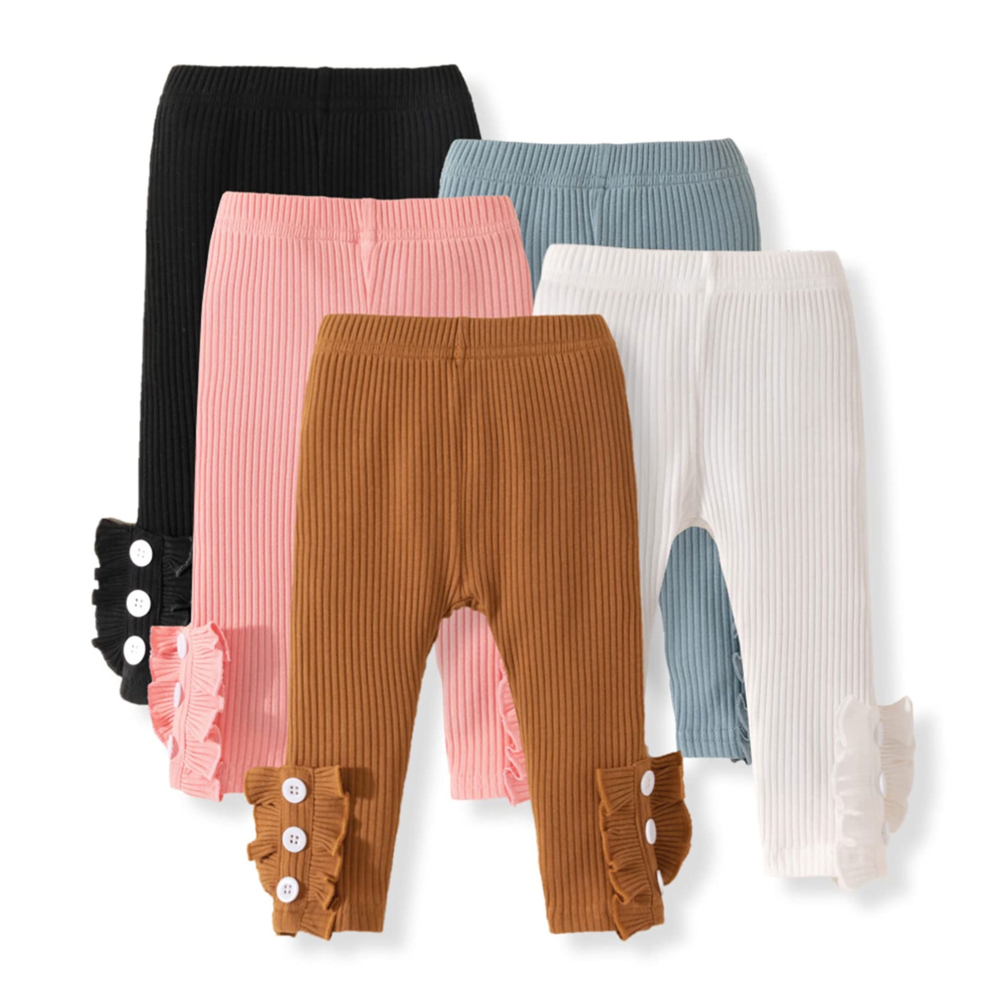 U·nikaka Newborn Baby Toddler Girls Pants Ruffle Button Leggings 5-Pack ...