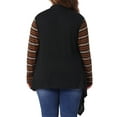 GRACE & GRANDEUR Women's Plus Size Stripe Print Long Sleeve Knit Cardigan 3X Black Brown ...