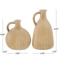 DecMode Slim Jug Inspired Brown Wood Round Vases Set of 2 for Home ...