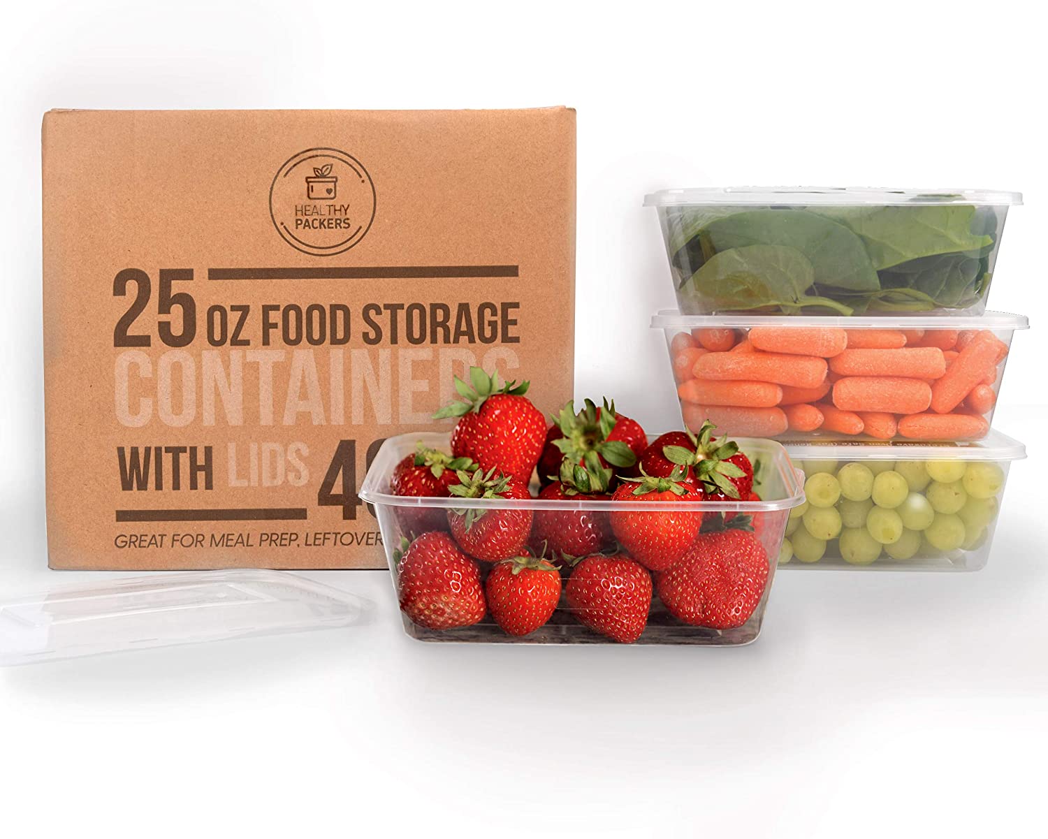 Healthy Packers Plastic Food Storage Containers with Lids 25 oz ...
