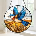 Bluebird Over Wheat Landscape Stained Glass Style Window Hanging ...