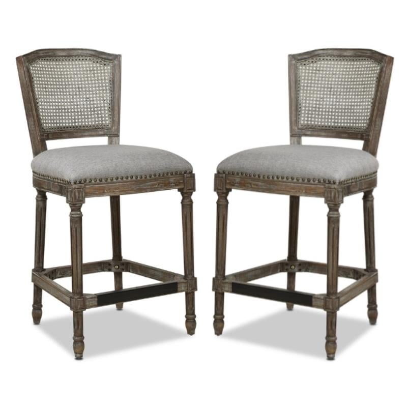 Home Square Rattan Wicker High Back Bar Stool in Dark Heathered Gray ...