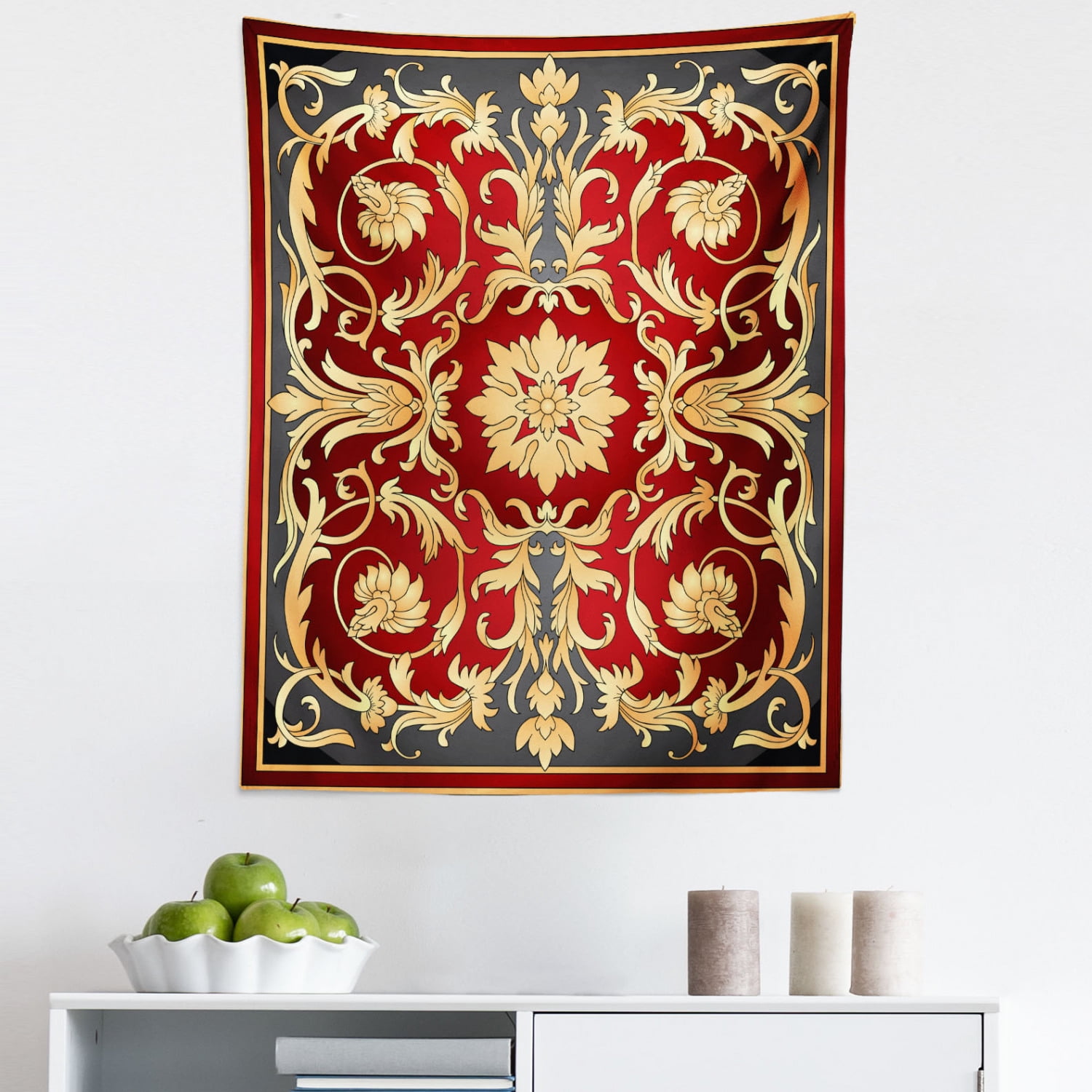 Turkish Pattern Tapestry, Ottoman Spiral Foliage Pattern Frame Filigree ...