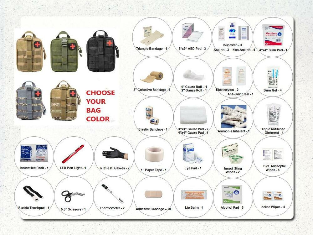 85-Piece Deluxe EDC IFAK Emergency First Aid Kit and Color Select ...