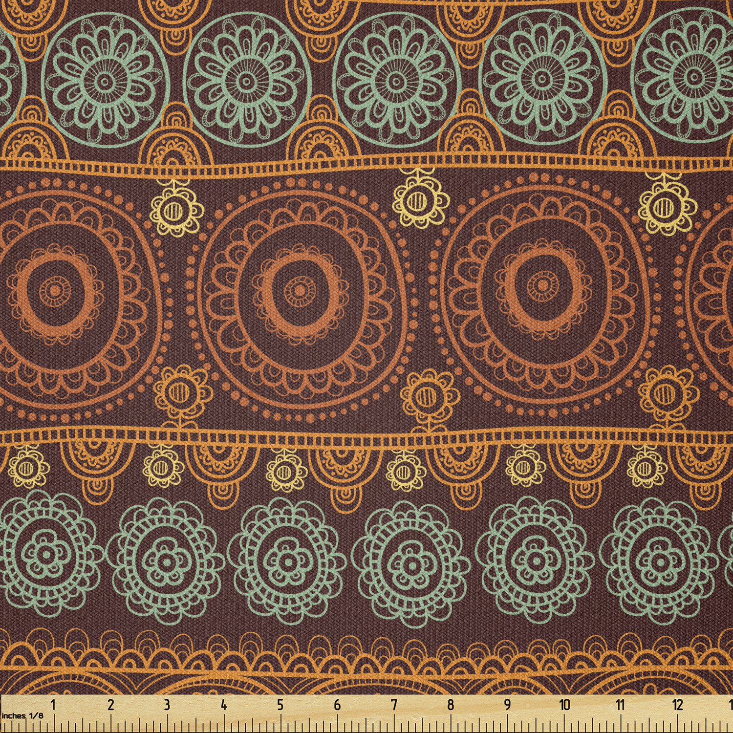 Earth Tones Fabric by The Yard, Hand Drawn Style Floral Art Prehistoric ...