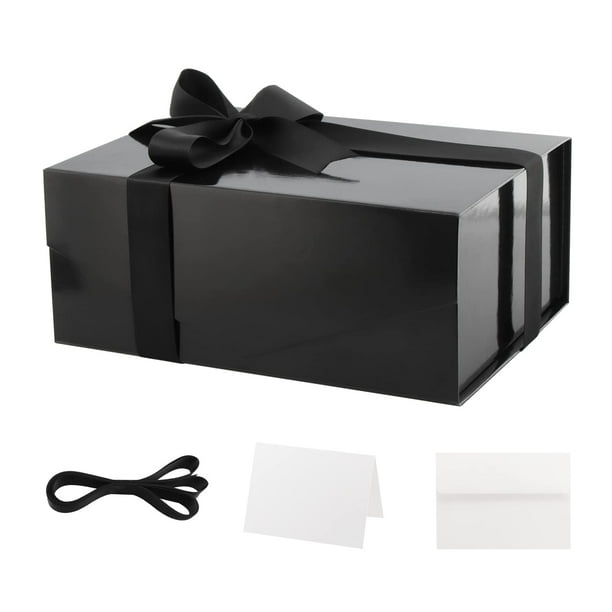 PKGSMART 5 Gift Boxes with Lids, Black Magnetic Gift Boxes with Ribbons ...