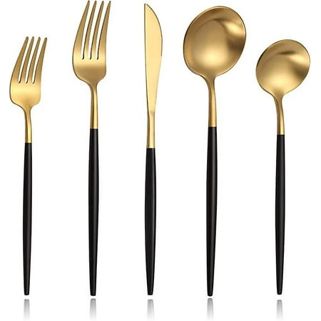 Matte Black Gold Modern Silverware Set,stainless Steel Flatware Set ...