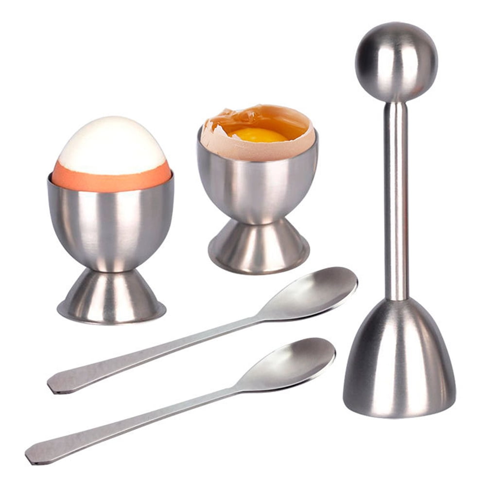 Biinggo Egg Cracker Topper Cutter Set For Soft Boiled Eggs Stainless Steel Shell Remover Separator Include 2 Egg Cups ?2 Spoons ?1 Topper Cutter