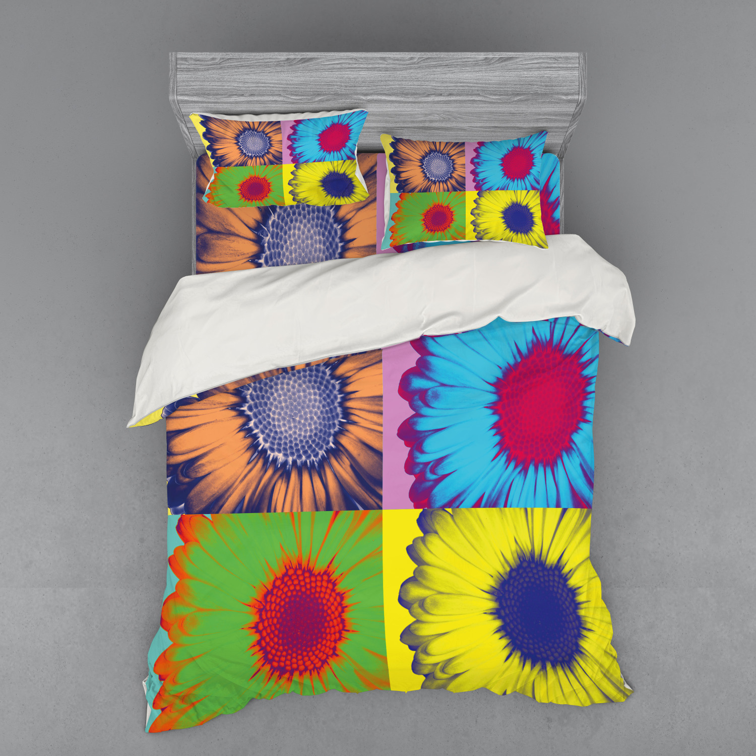 Modern Art Duvet Cover Set, Pop Art Inspired Colorful Gerber Daisy ...