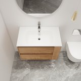 BNK 30 Inch Wall-Mounted Bathroom Vanity with White Resin Basin Sink, Modern Floating Bathroom ...