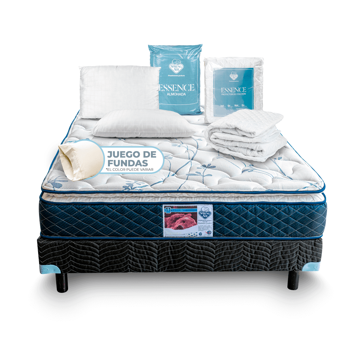 Colchón + Box + 2 Almohadas Spring Air + Cubre Colchón Matrimonial + 2 ...