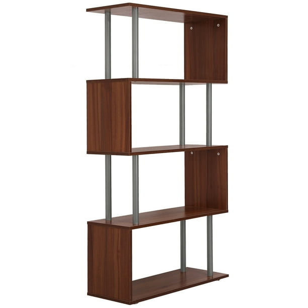 HOMCOM 5-Tiers Wooden Bookcase Z-Shape Storage Bookshelf Display with ...
