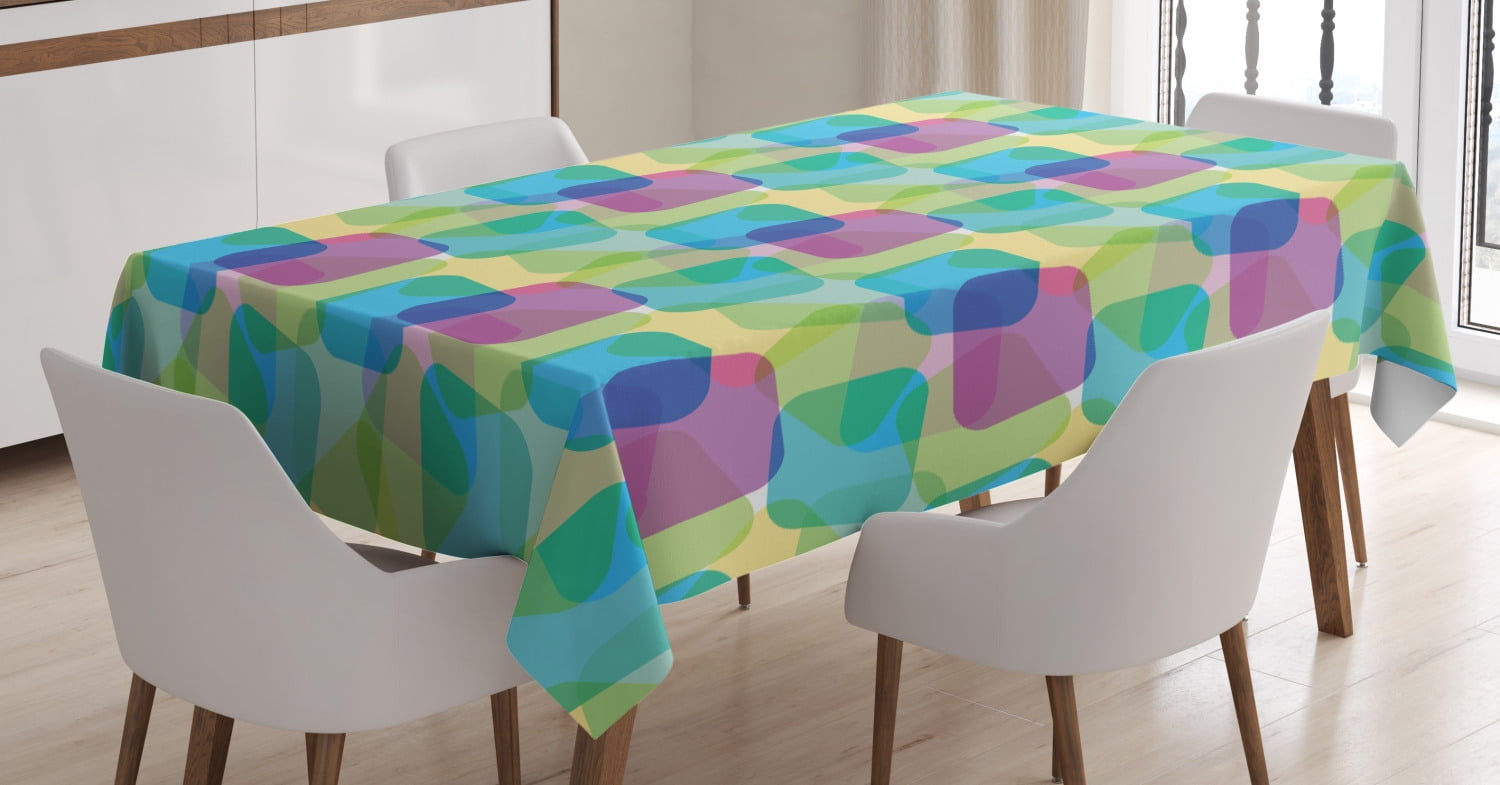 Colorful Tablecloth, Skewed Square Shapes with Round Edges Overlap ...