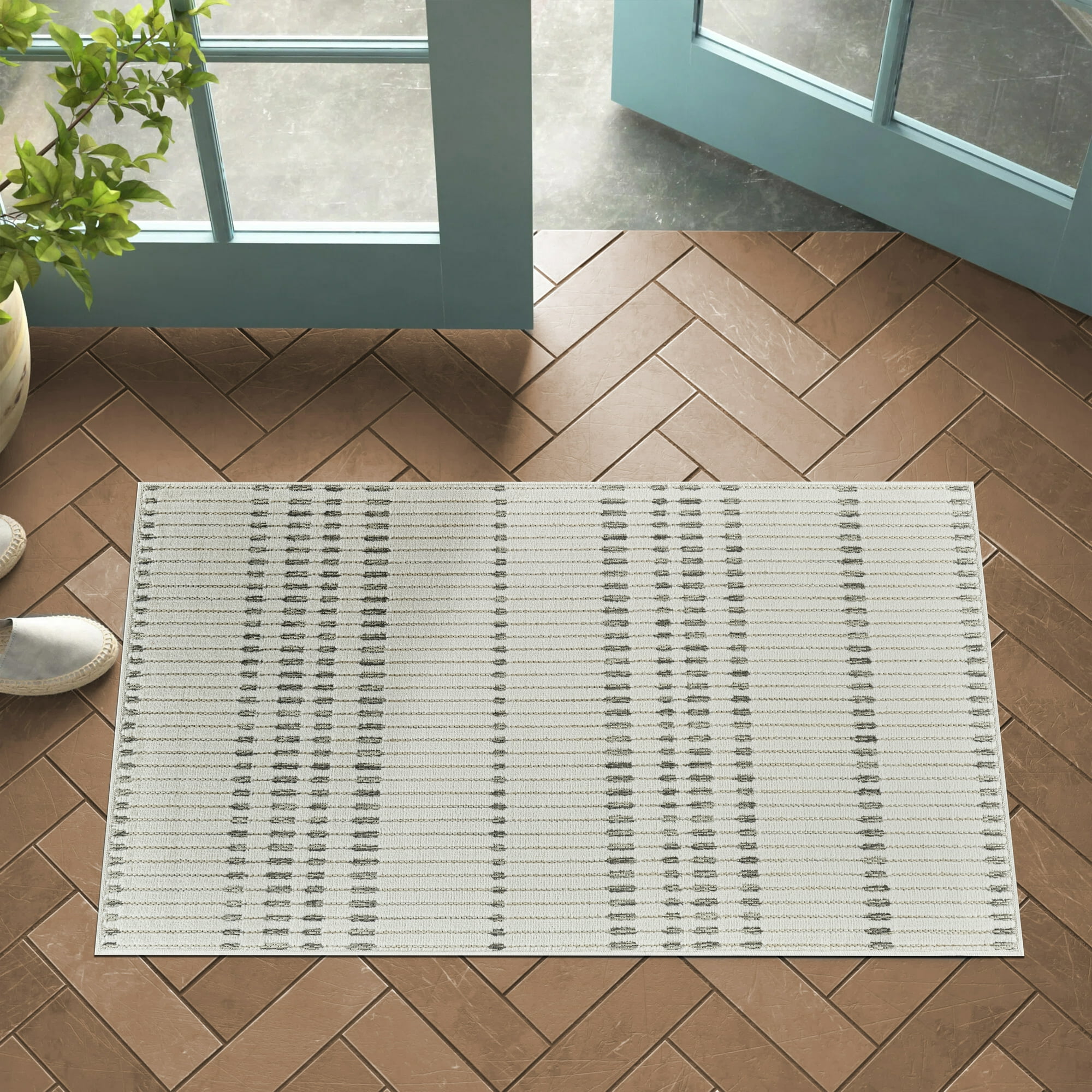Rug Branch Maise Abstract Indoor Outdoor Area Rug  Cream Beige  Modern - Entryway  Hallway  Bathroom  And Kitchen 27 X 411