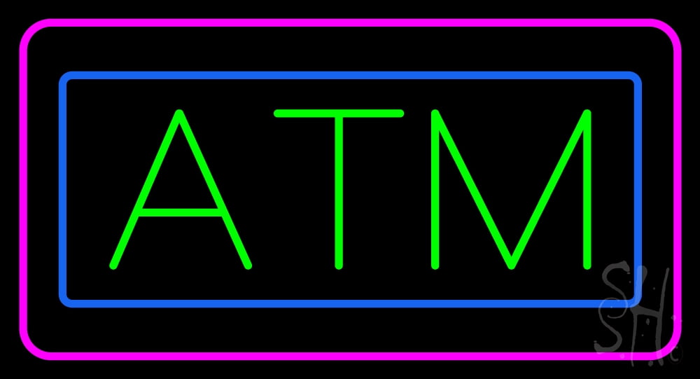 Green ATM Pink Blue Border LED Neon Sign 13 x 24 - inches, Black Square ...