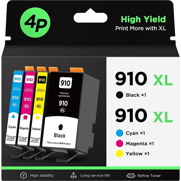 910 XL Ink Cartridges Color Combo Pack (4-Pack) Replacement for HP ...