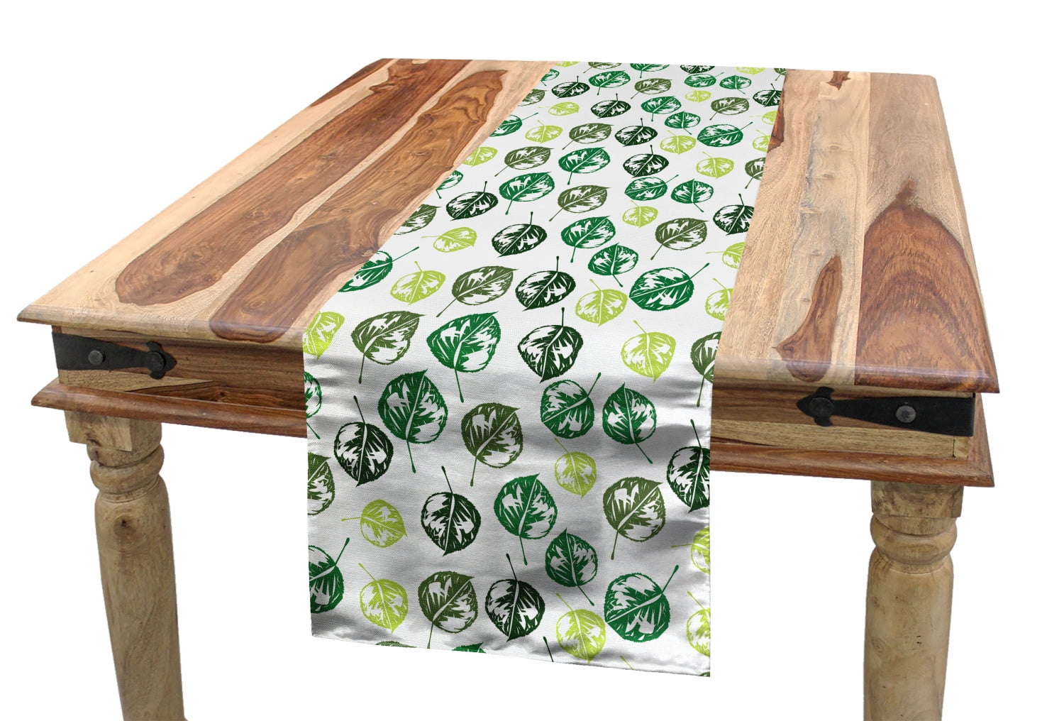 Leaves Table Runner, Rhythmic Print of Nature Evergreen Leaf Botany ...