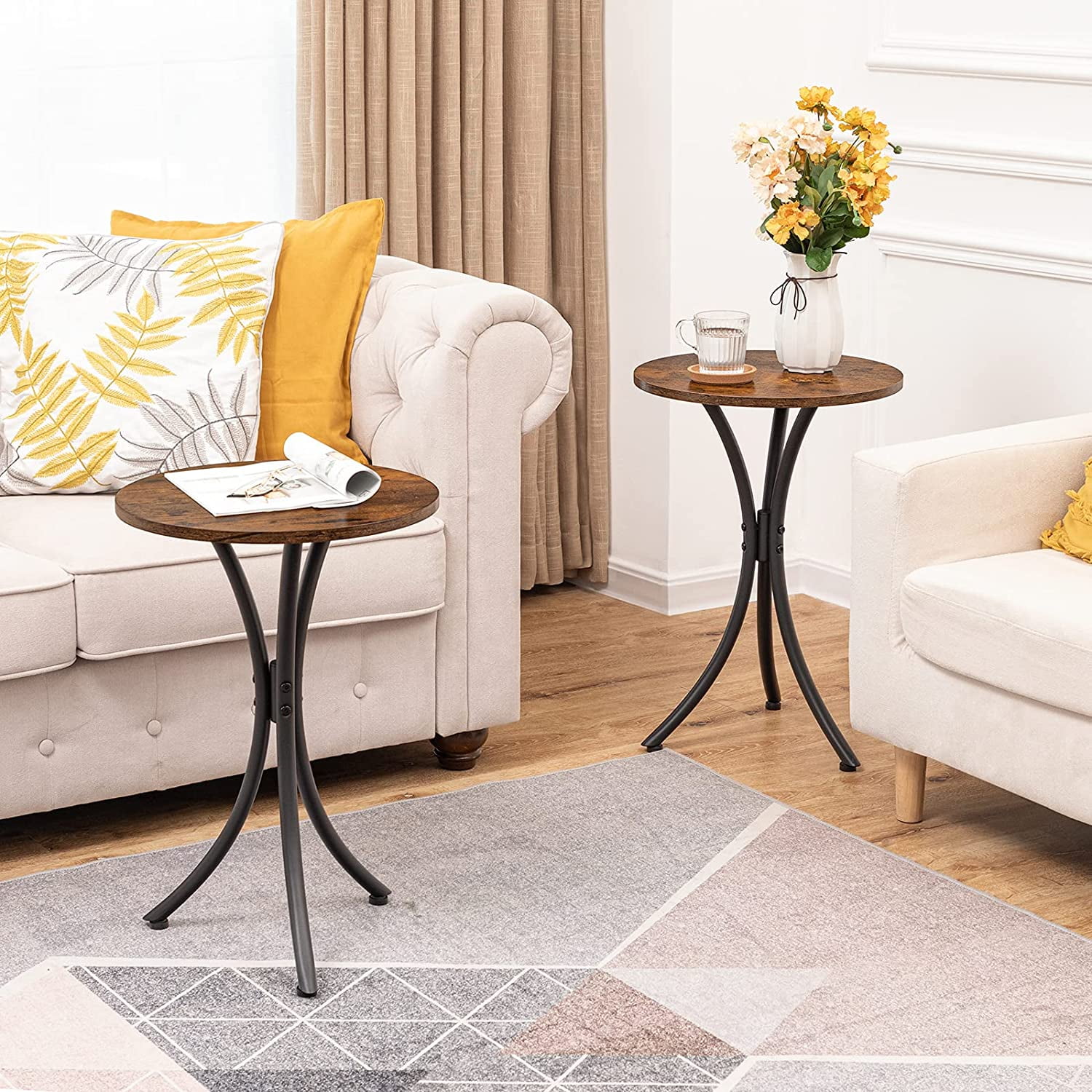 SHMAMT Side Tables Set of 2, Retro Round End Table with X-Shaped Metal ...