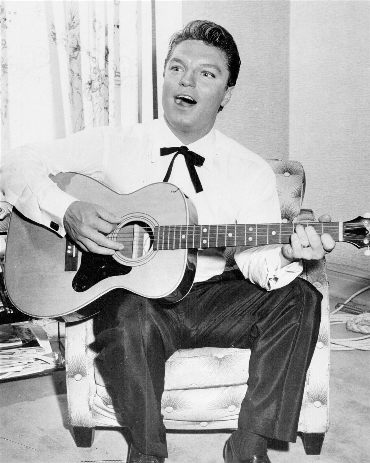 Guy Mitchell seated in western shirt playing guitar 1950's 5x7 photo ...