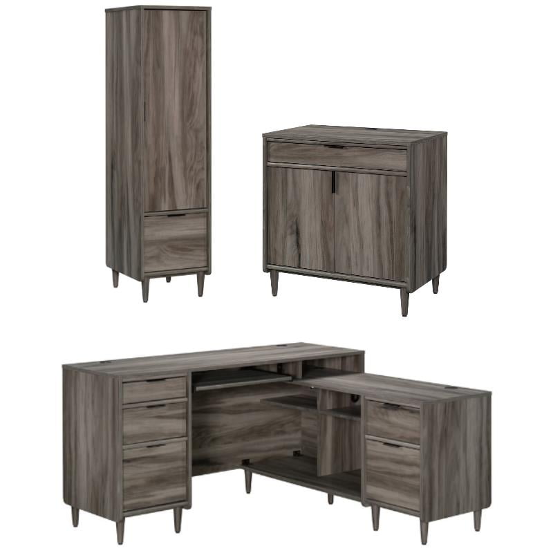 Home Square 3-Piece Set with L-Shaped Desk Base Cabinet & Cabinet with ...