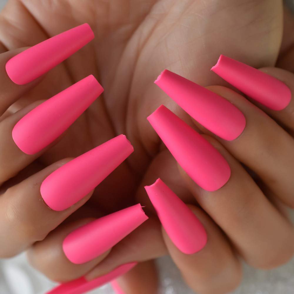 Hot Pink Matte Nails