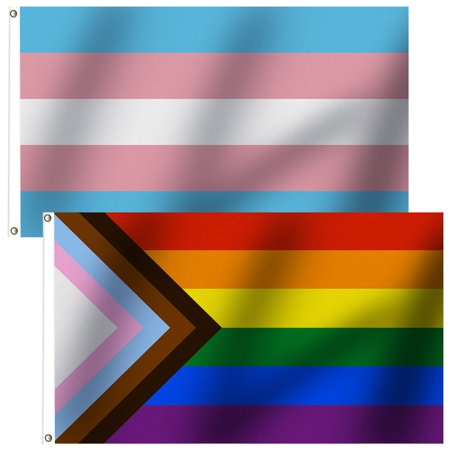 2 Pack Progress Pride and Trans Transgender Flags New 3'x 5' Inclusive ...