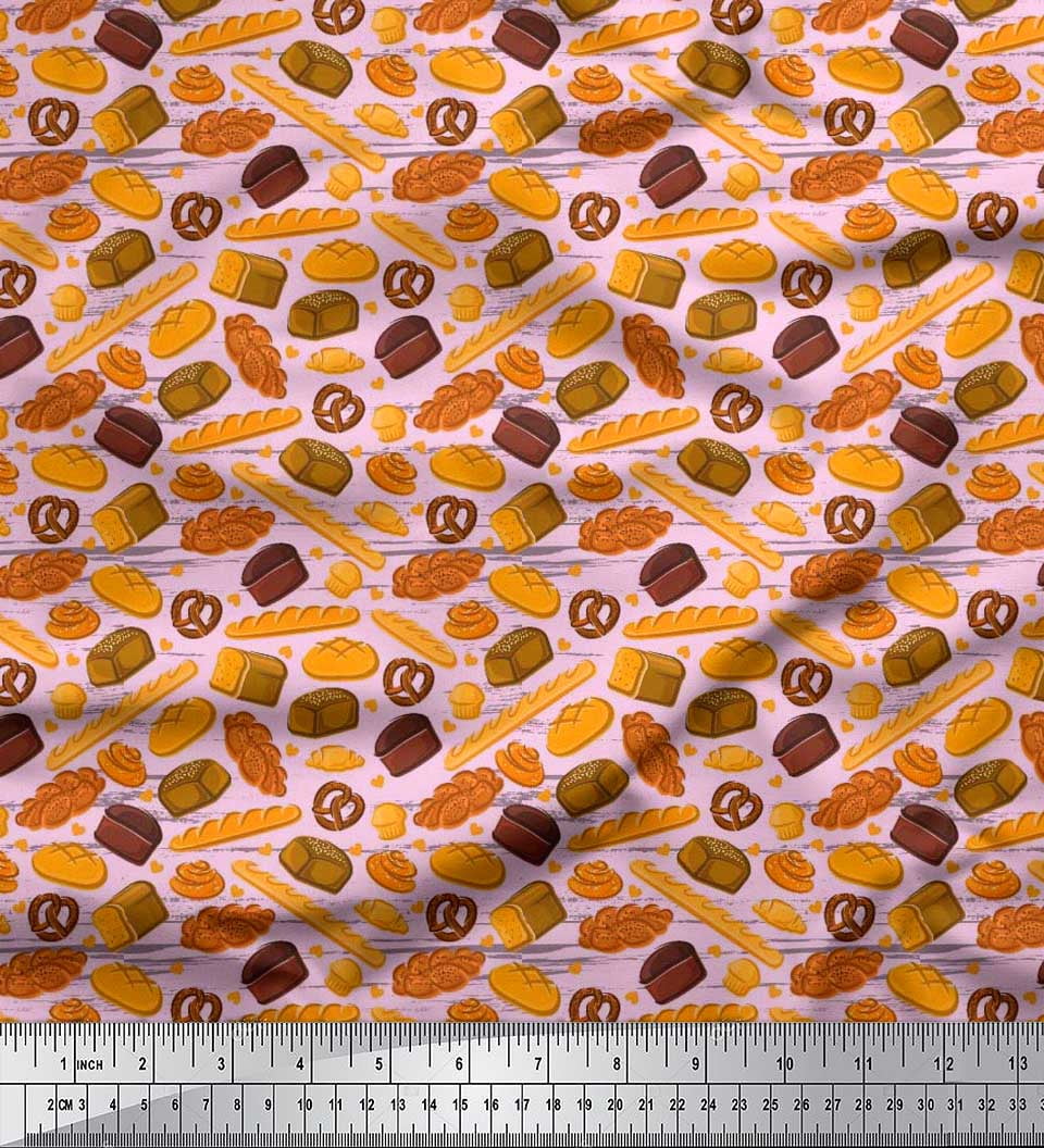 Soimoi Rayon Fabric Pretzels,Cupcake & Baguette Food Print Fabric by ...
