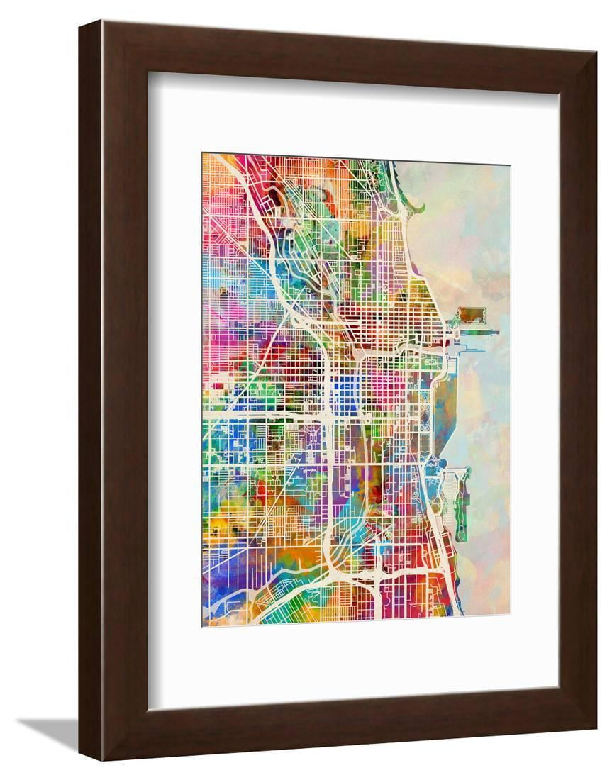 Chicago City Street Map Framed Print Wall Art By Michael Tompsett ...