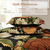 Tyrot, 3 Piece Black Boho Floral Quilt Set, 90"x96", Full/Queen ...