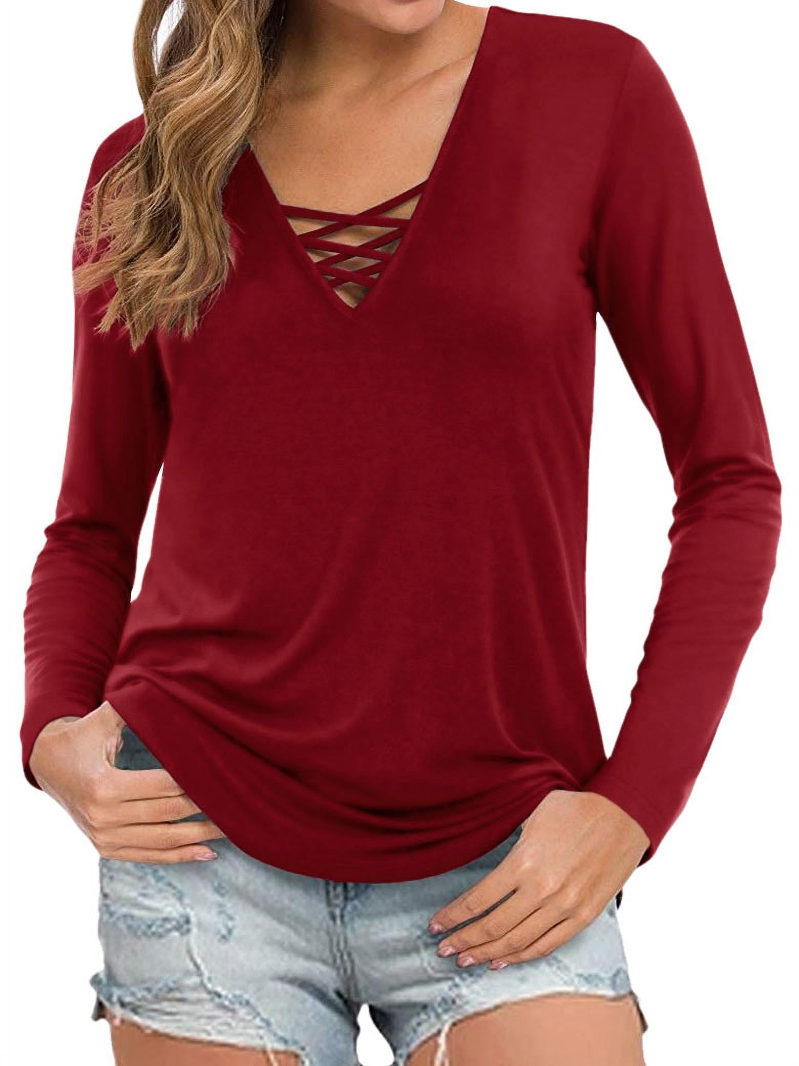 Nlife Women Criss Cross V Neck Long Sleeve Solid Color Tunic Top ...