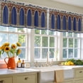 Blue Gold Arched 2 Panels Kitchen Valance, Vintage Ethic Traditional ...