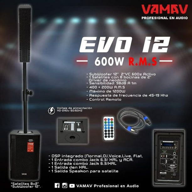 SISTEMA AUDIO PROFESIONAL VAMAV 12" EVO12 MEGALUZ CHEVO 12 | Walmart en línea