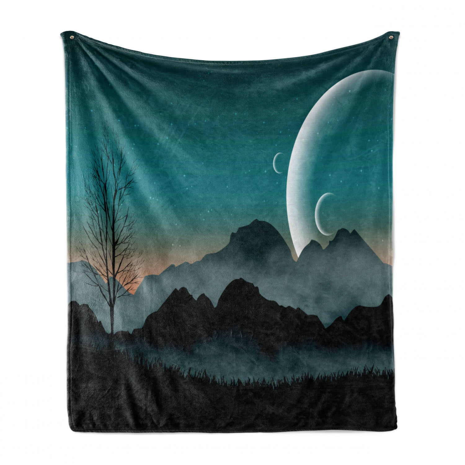 Space Soft Flannel Fleece Blanket, Night Sky on Mountain Range Forest ...