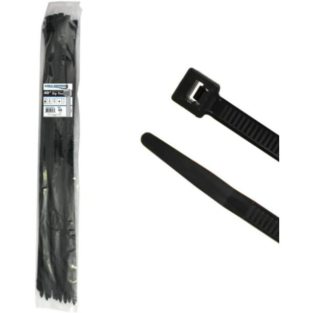Kable Kontrol Black Zip Ties - 40" Inch Long Extra Heavy Duty - UV Resistant Nylon - 250 Lbs ...